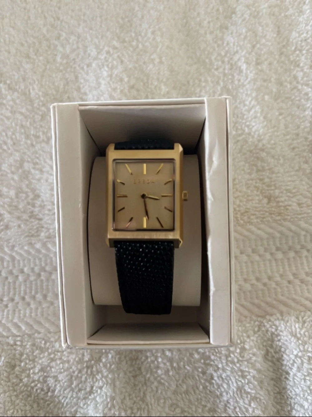 Breda | Accessories | Classic Goldtone Square Watch With Black Strap ...